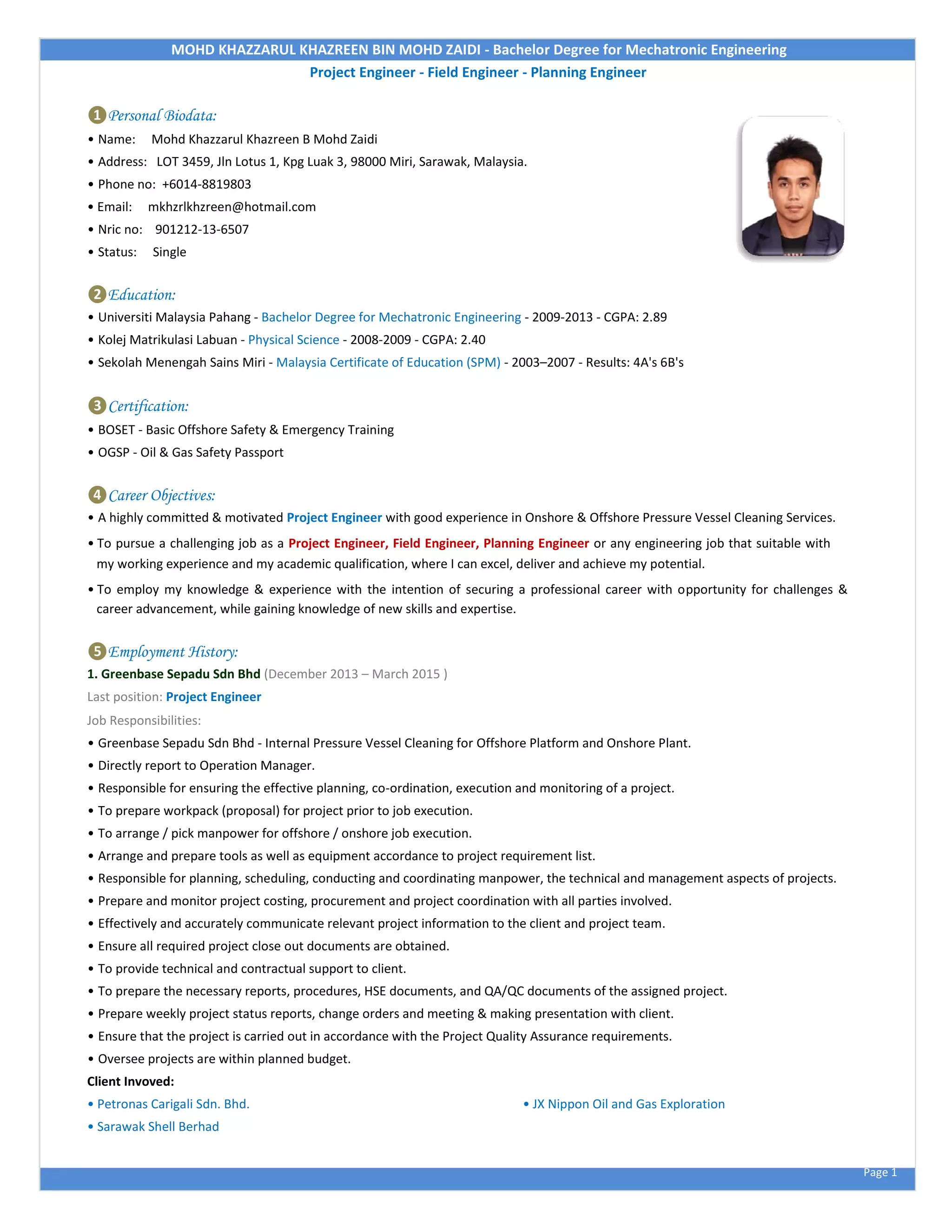 Mohd Khazzarul Khazreen_Resume | PDF