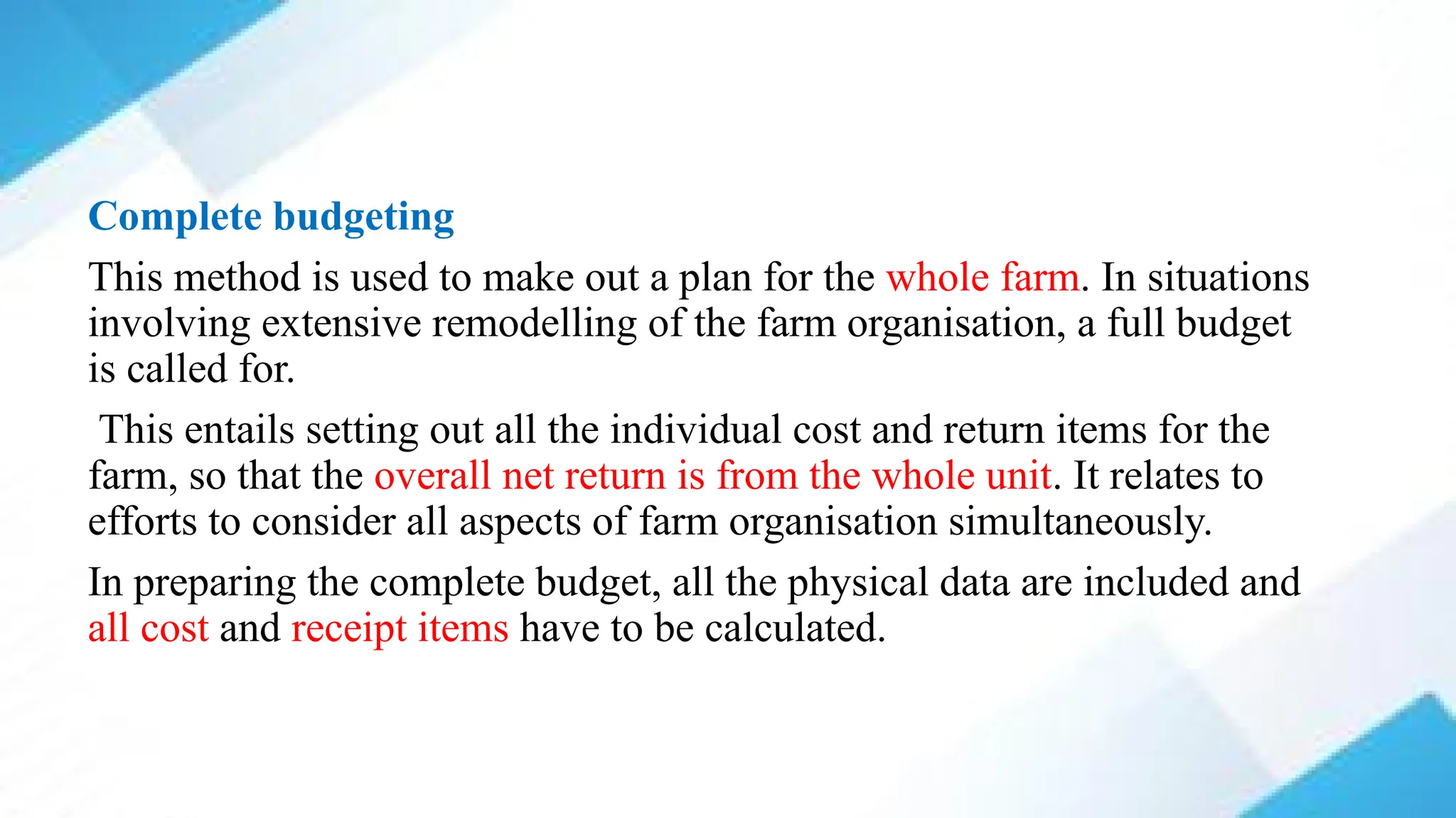 Farm planning and budgeting complete budgeting enterprise budgeting ...