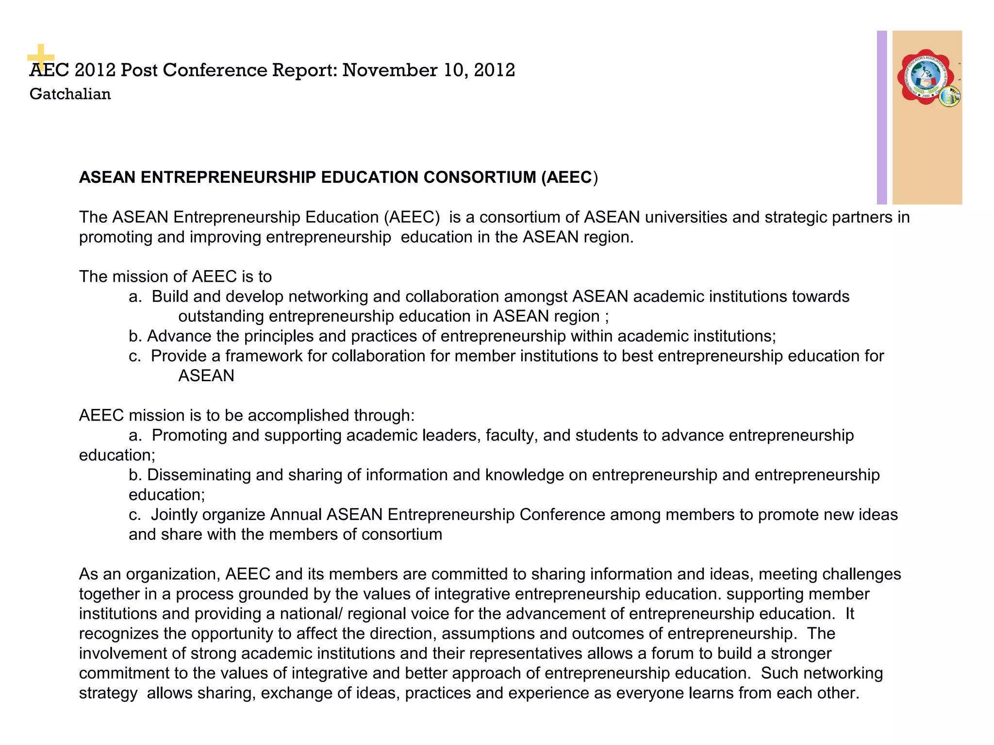 Aec post conference report for philippine delegation_gatchalian | PPT