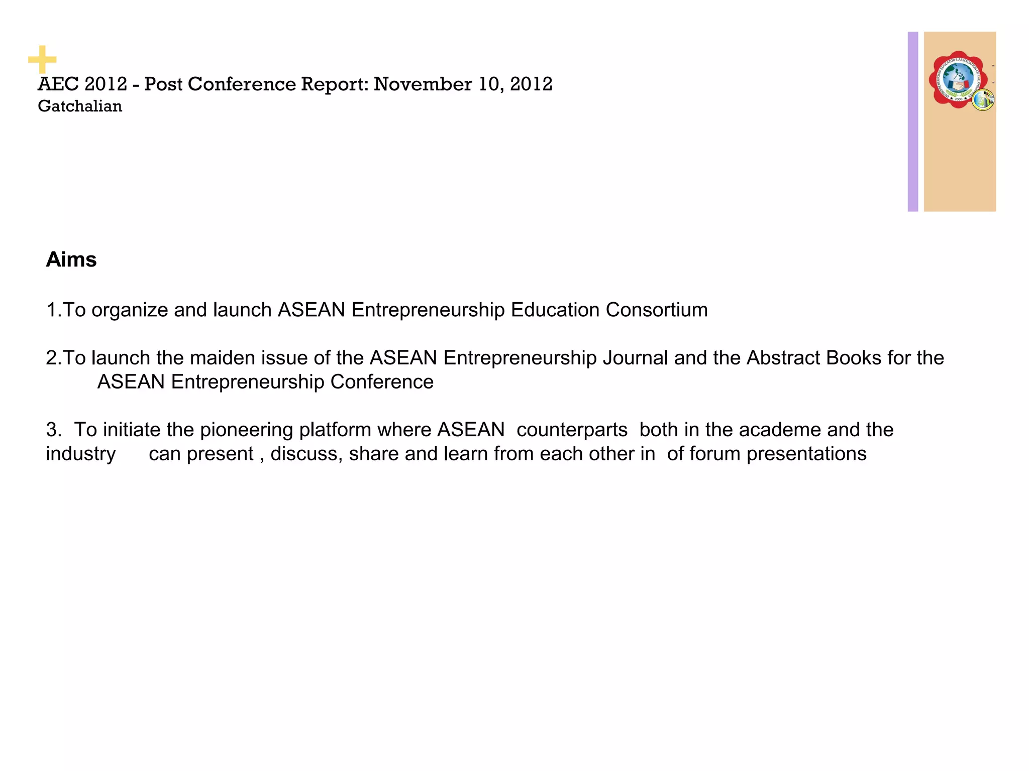 Aec post conference report for philippine delegation_gatchalian | PPT