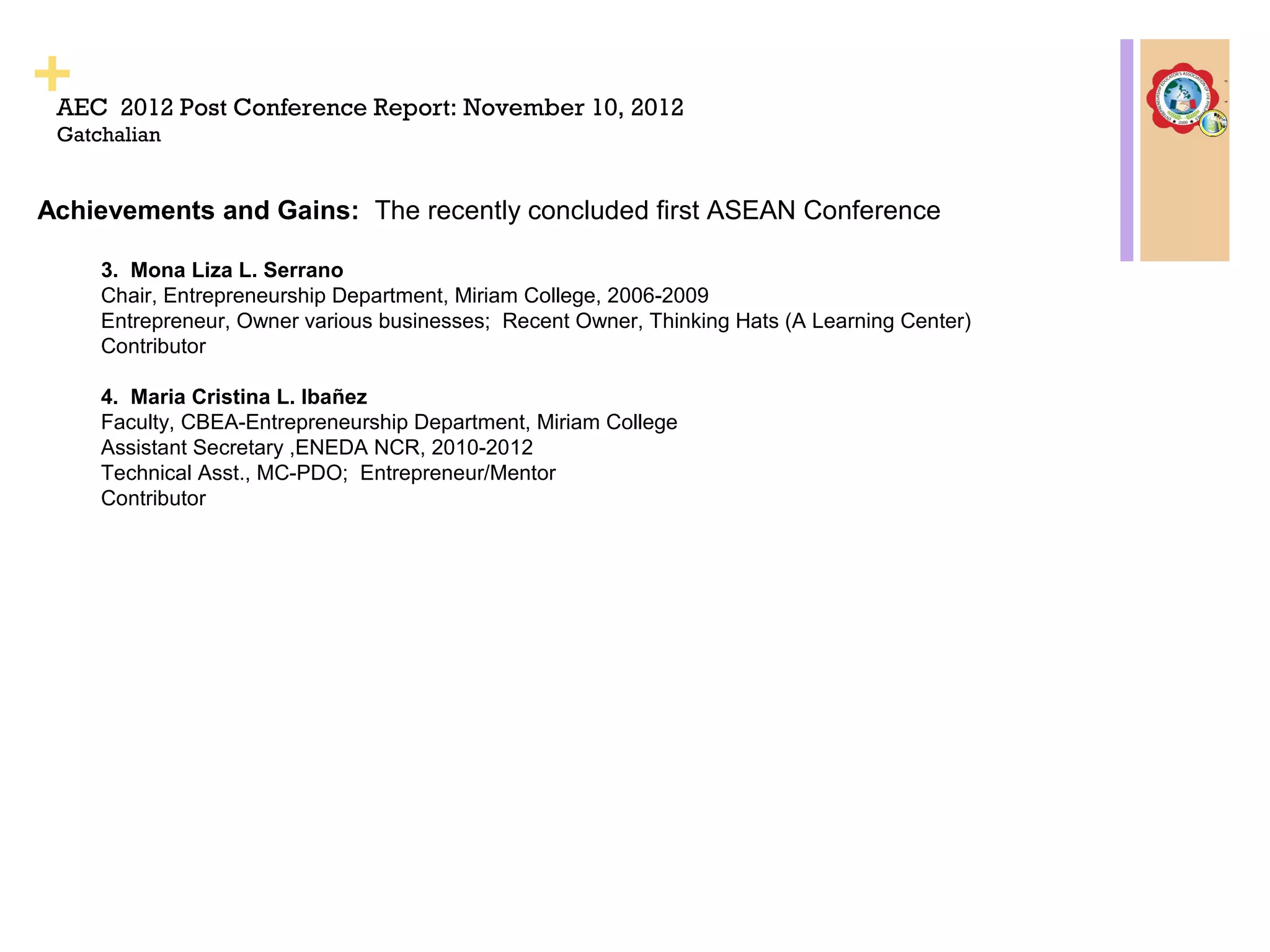 Aec post conference report for philippine delegation_gatchalian | PPT