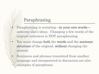 Paraphrasing and Summarizing | PPTX