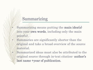 Paraphrasing and Summarizing | PPTX
