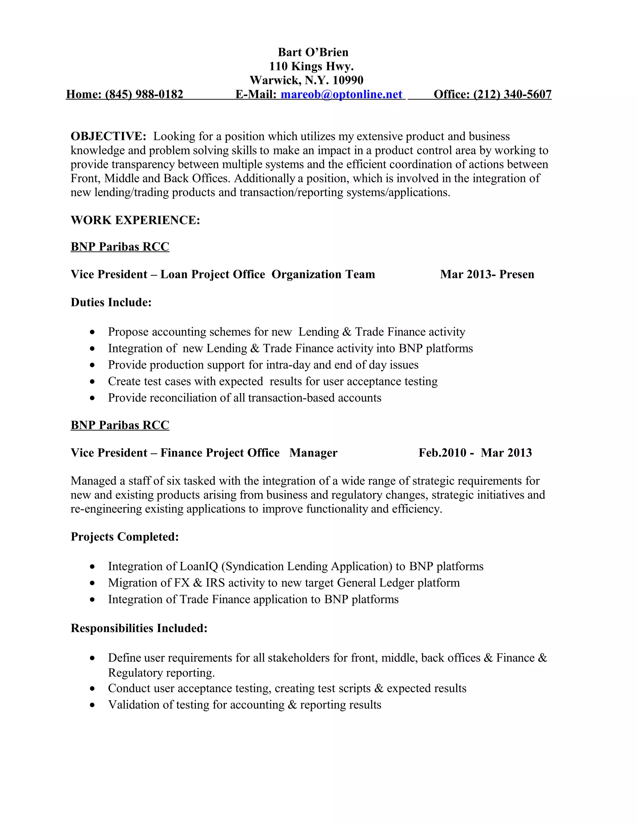 Resume_Bart O'Brien_v3 | DOC