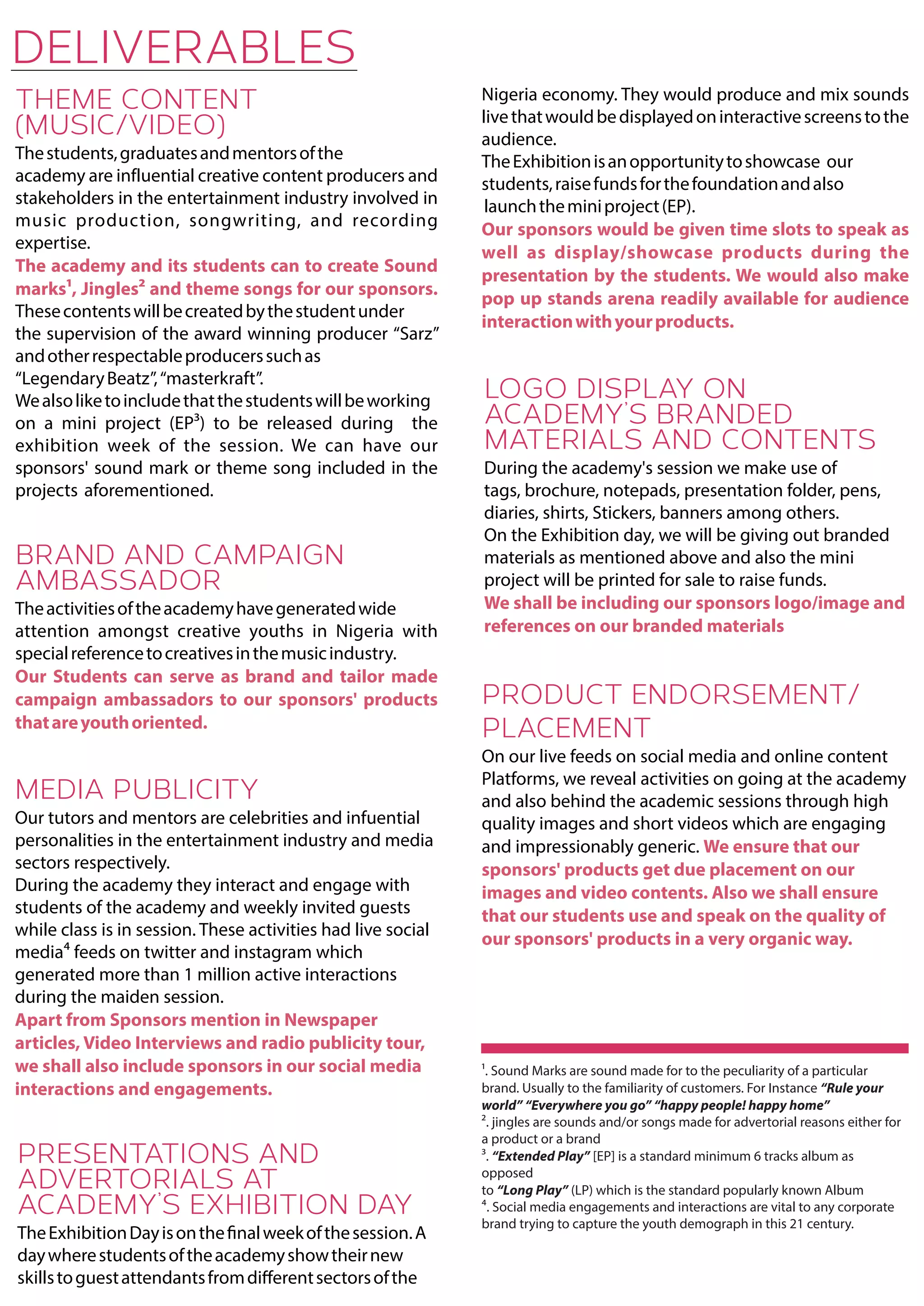 Deliverables The Sarz academy Second Session | PDF