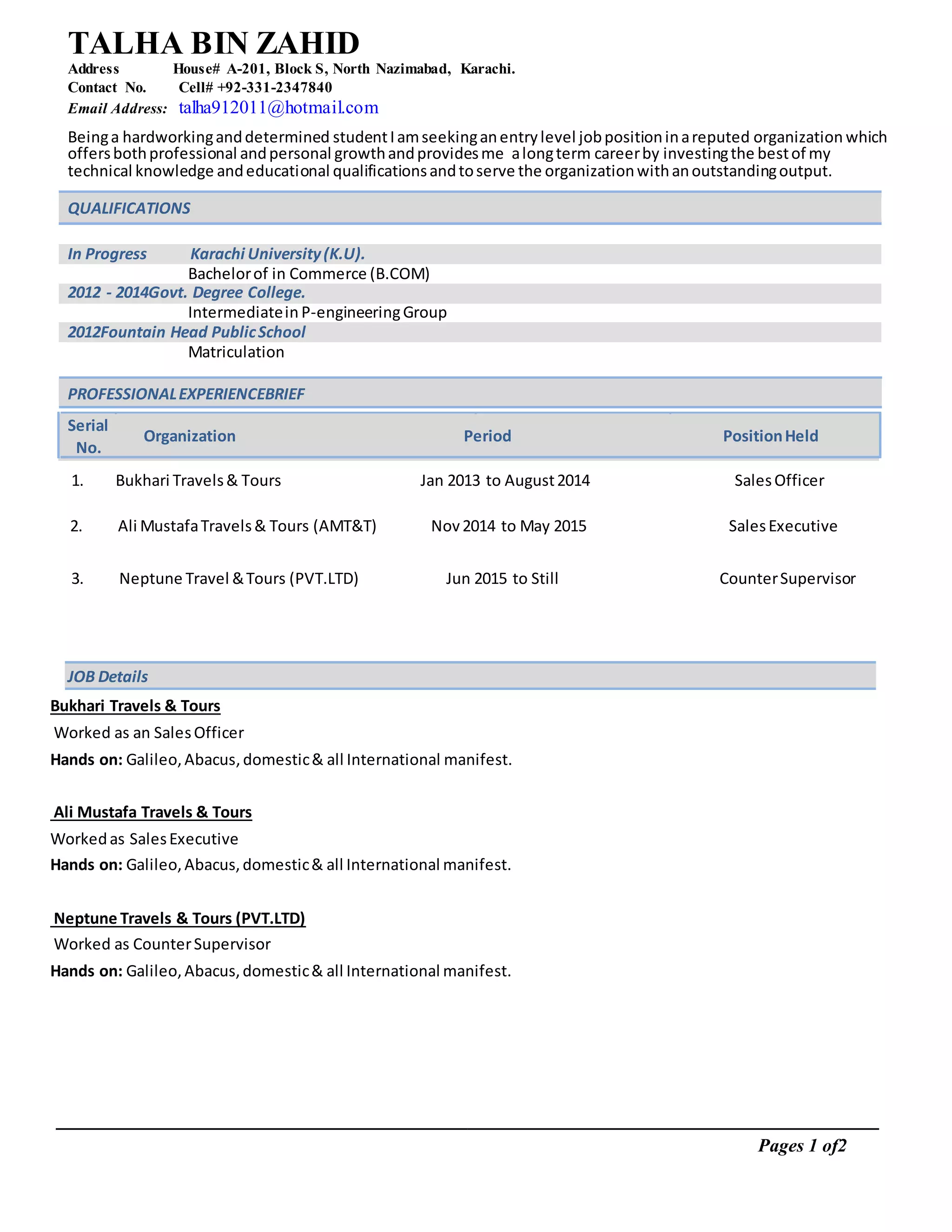 Talha Bin Zahid CV (1) | DOCX