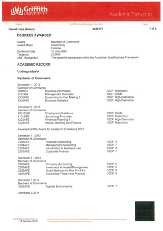 Griffith Academic Transcript | PDF