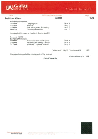 Griffith Academic Transcript | PDF