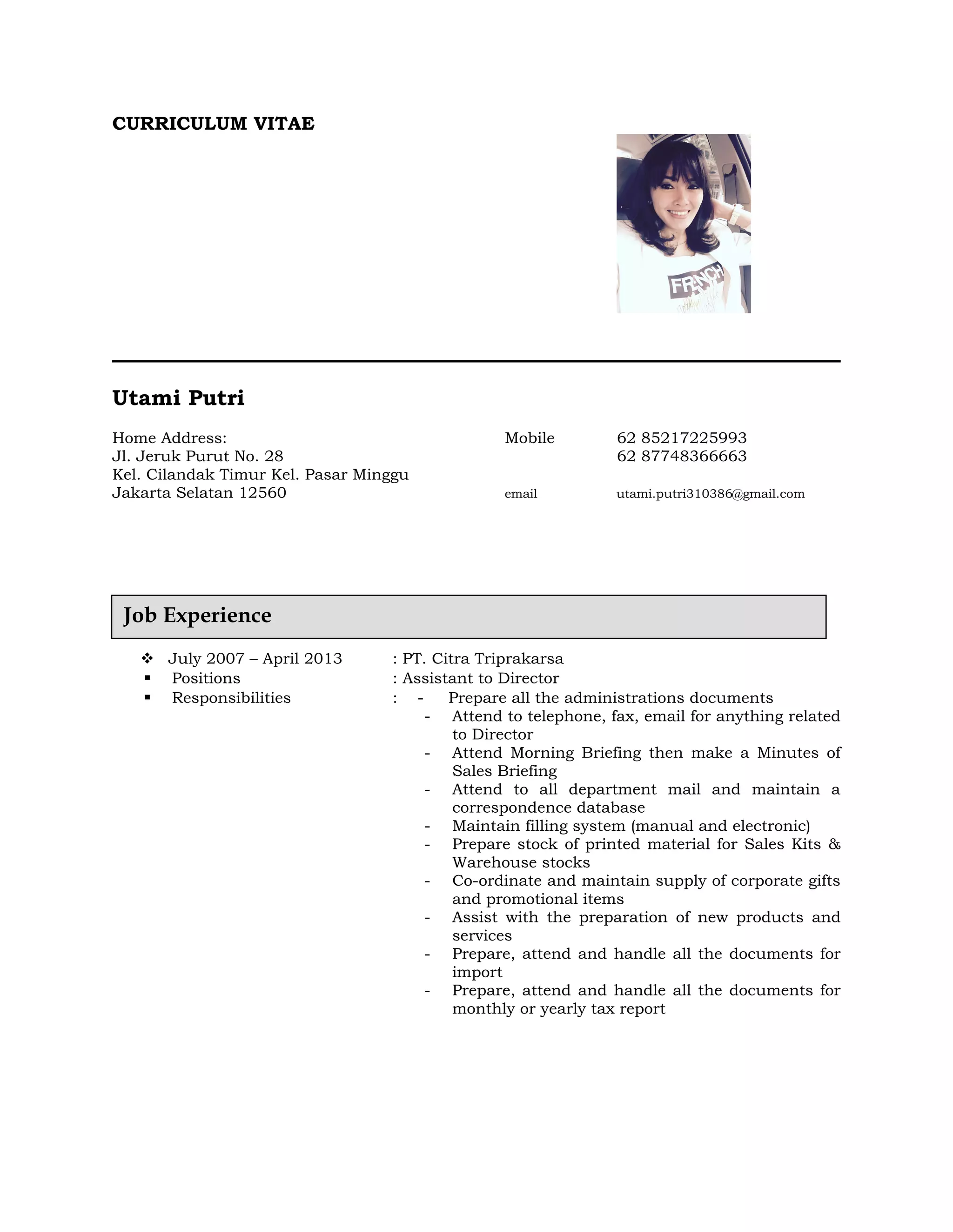 CURRICULUM VITAE UTAMI PUTRI | DOC