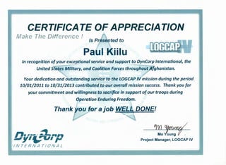 Dyncorp Appreciation Certificate 2 | PDF