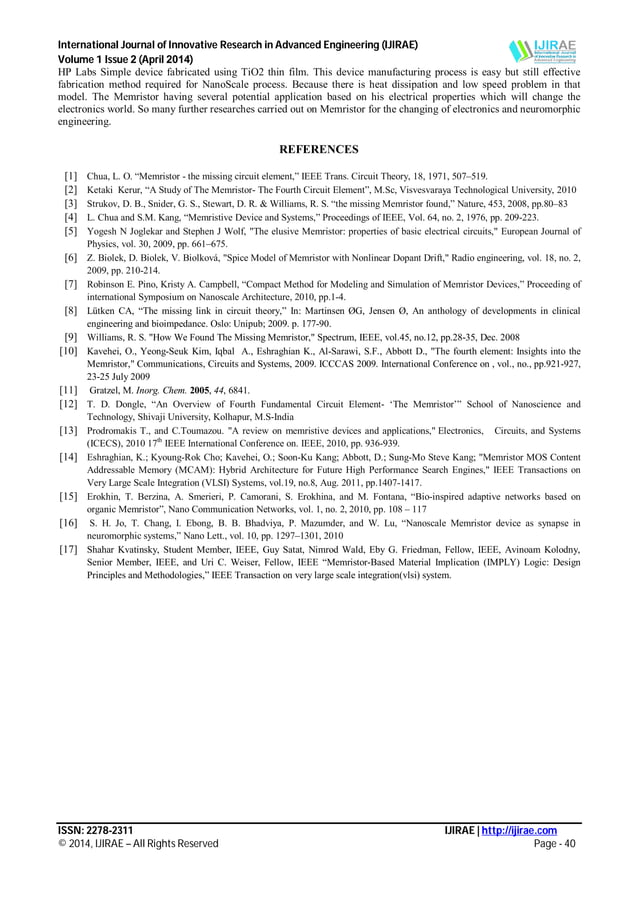 NanoScale TiO2 based Memory Storage Circuit Element:- Memristor | PDF | Chemistry | Science