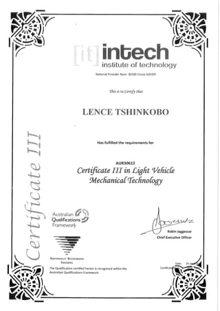 cert III in light v mech lence t | PDF