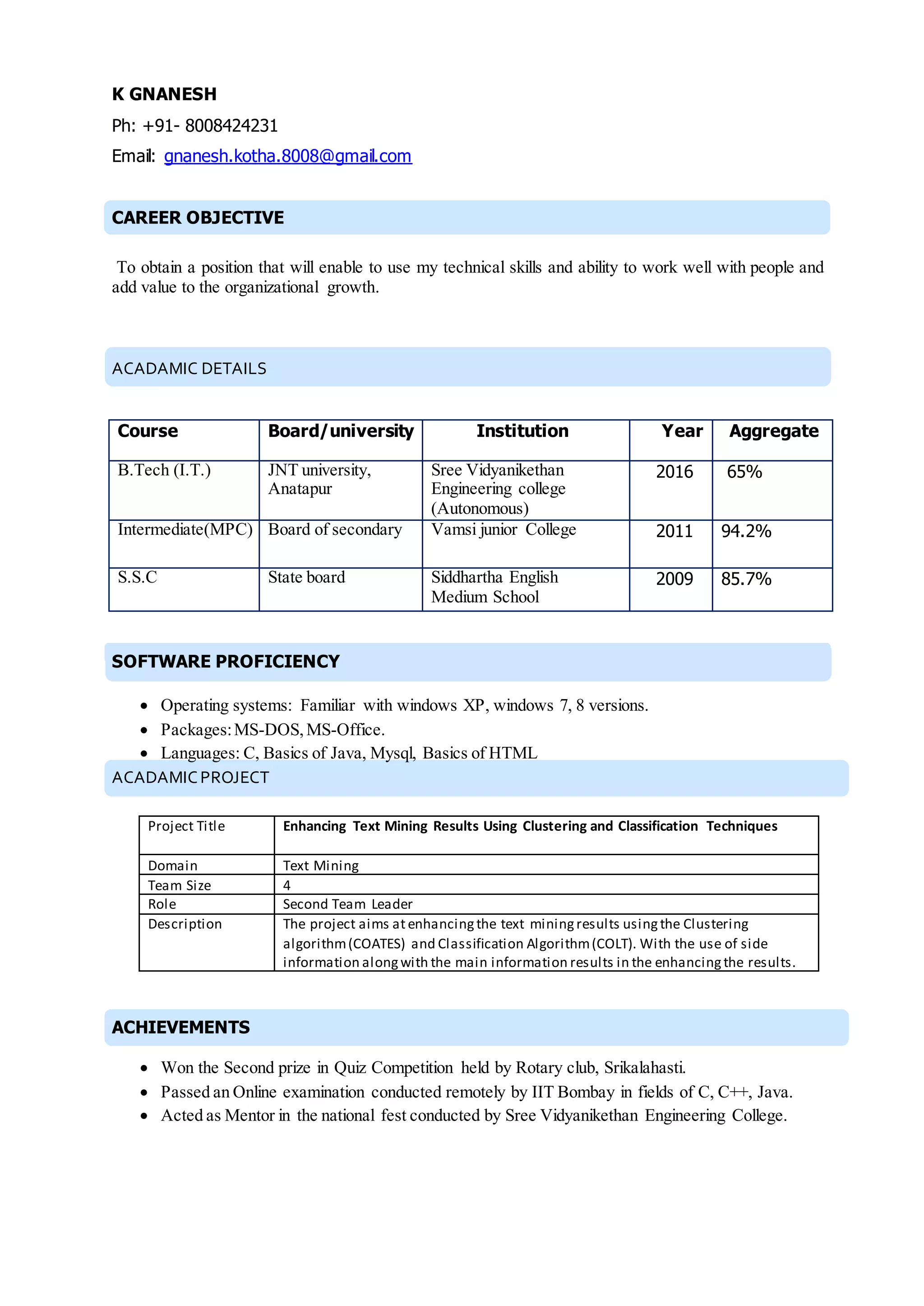 Gnanesh New Resume | DOCX