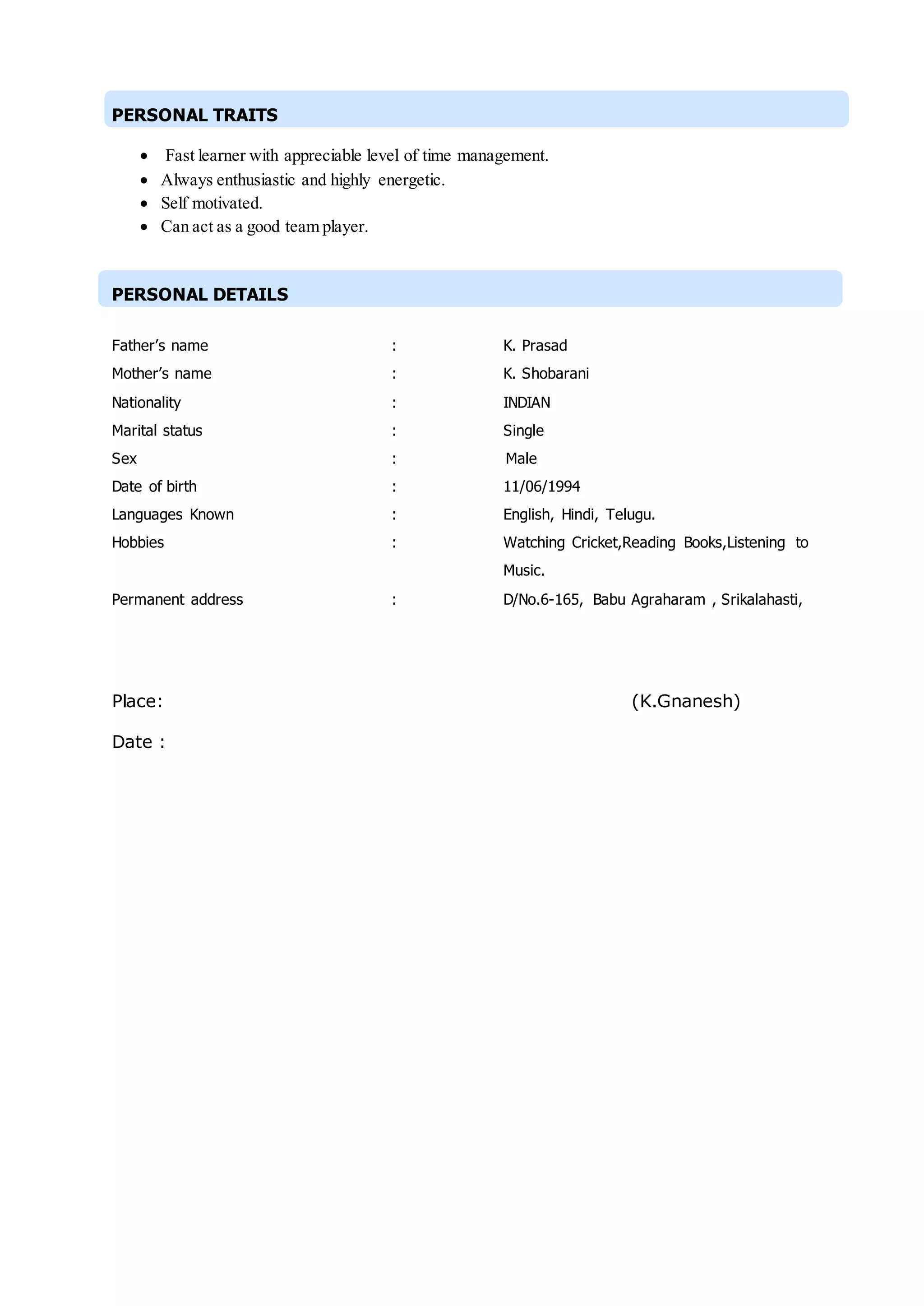 Gnanesh New Resume | DOCX