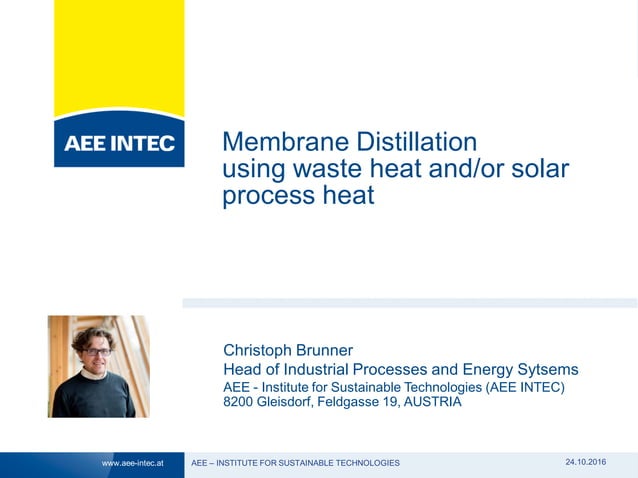 Membrane Distillation, a thermally driven separation water treatment ...