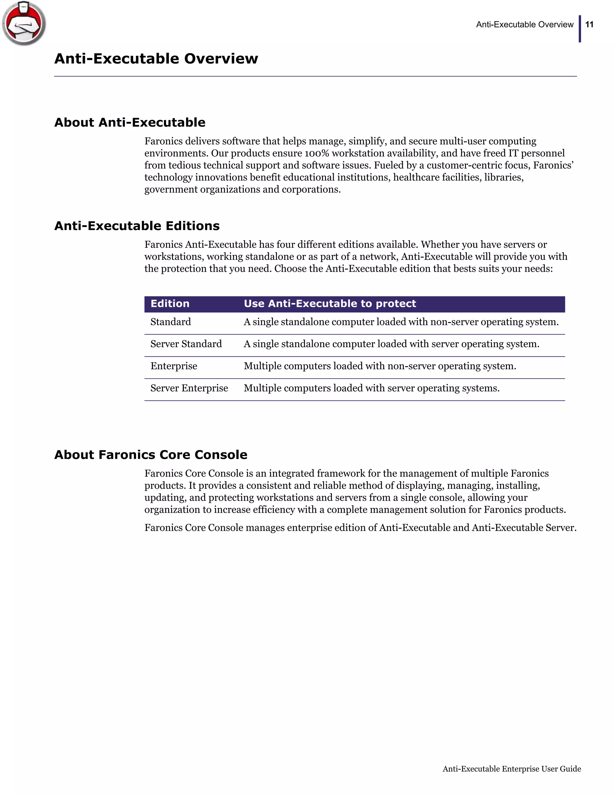 Faronics Anti-executable Enterprise User guide | PDF