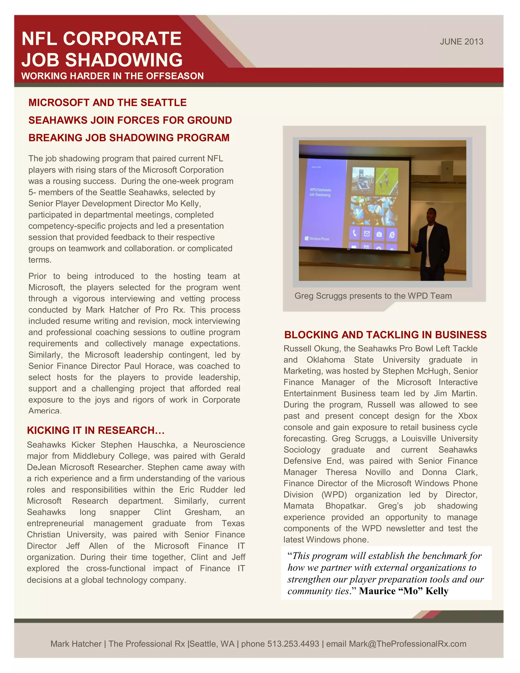 Job Shadowing Synopsis Newsletter | PDF