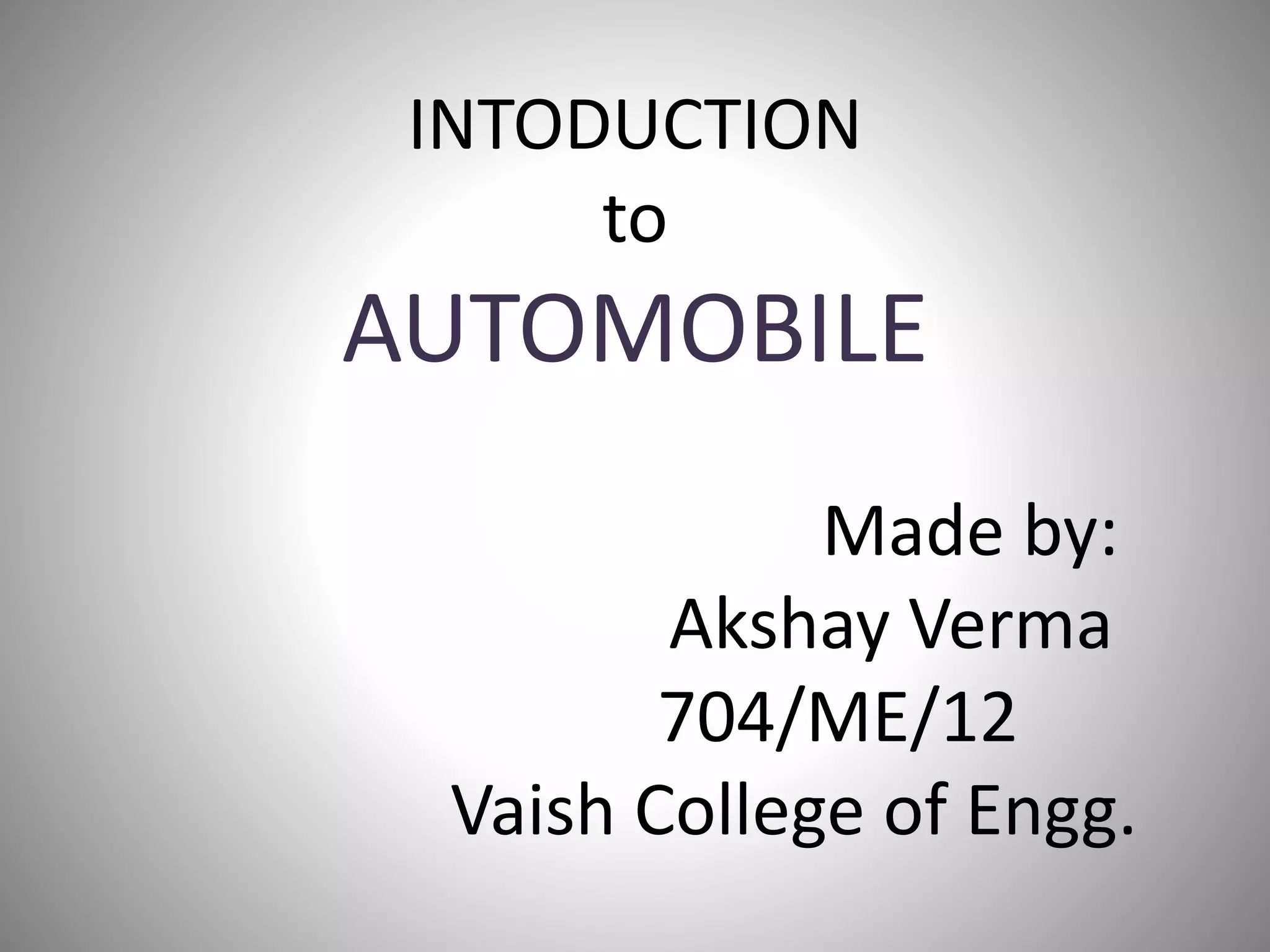 Introduction to Automobile | PPT