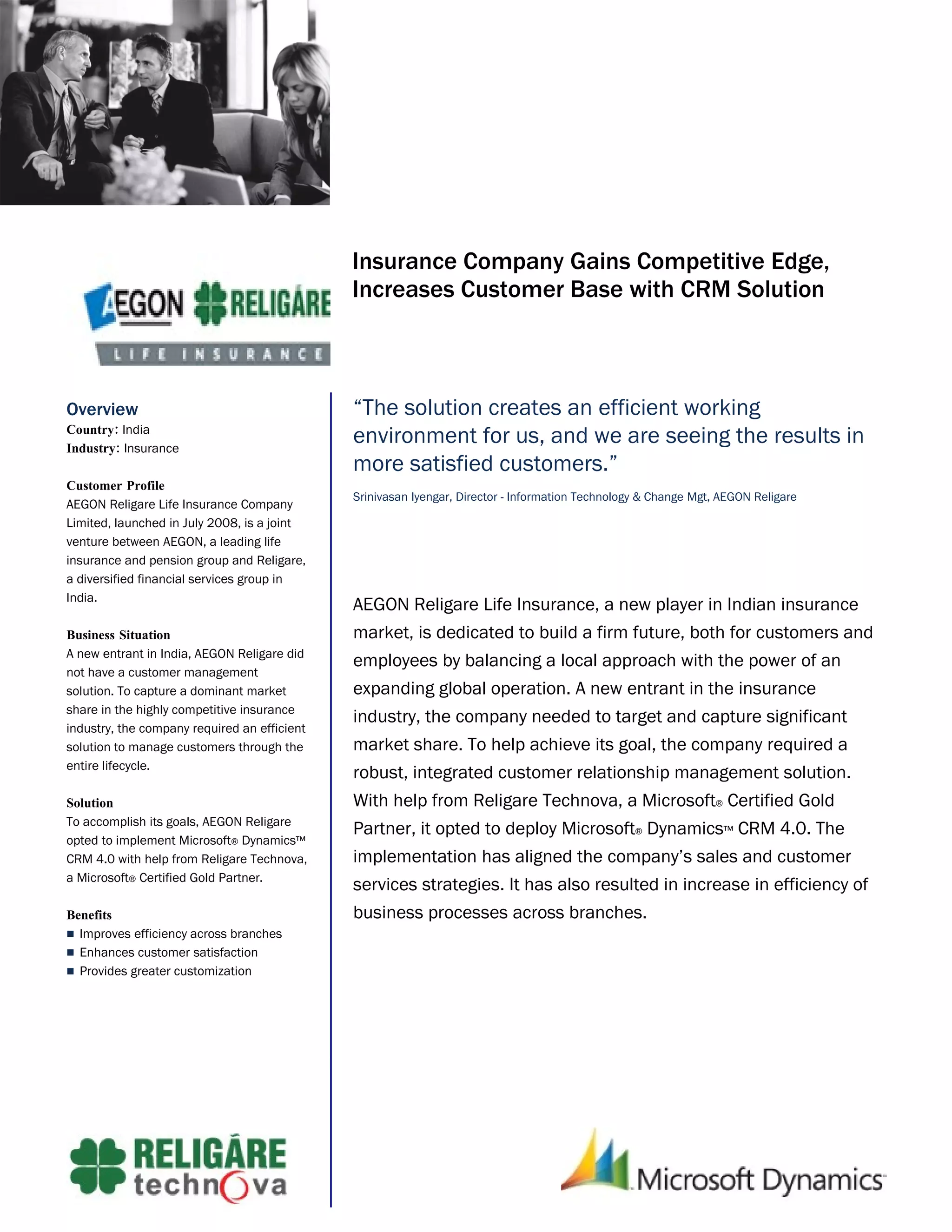 Microsoft India – AEGON Religare Case Study | PDF