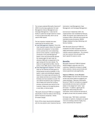 Microsoft India – AEGON Religare Case Study | PDF