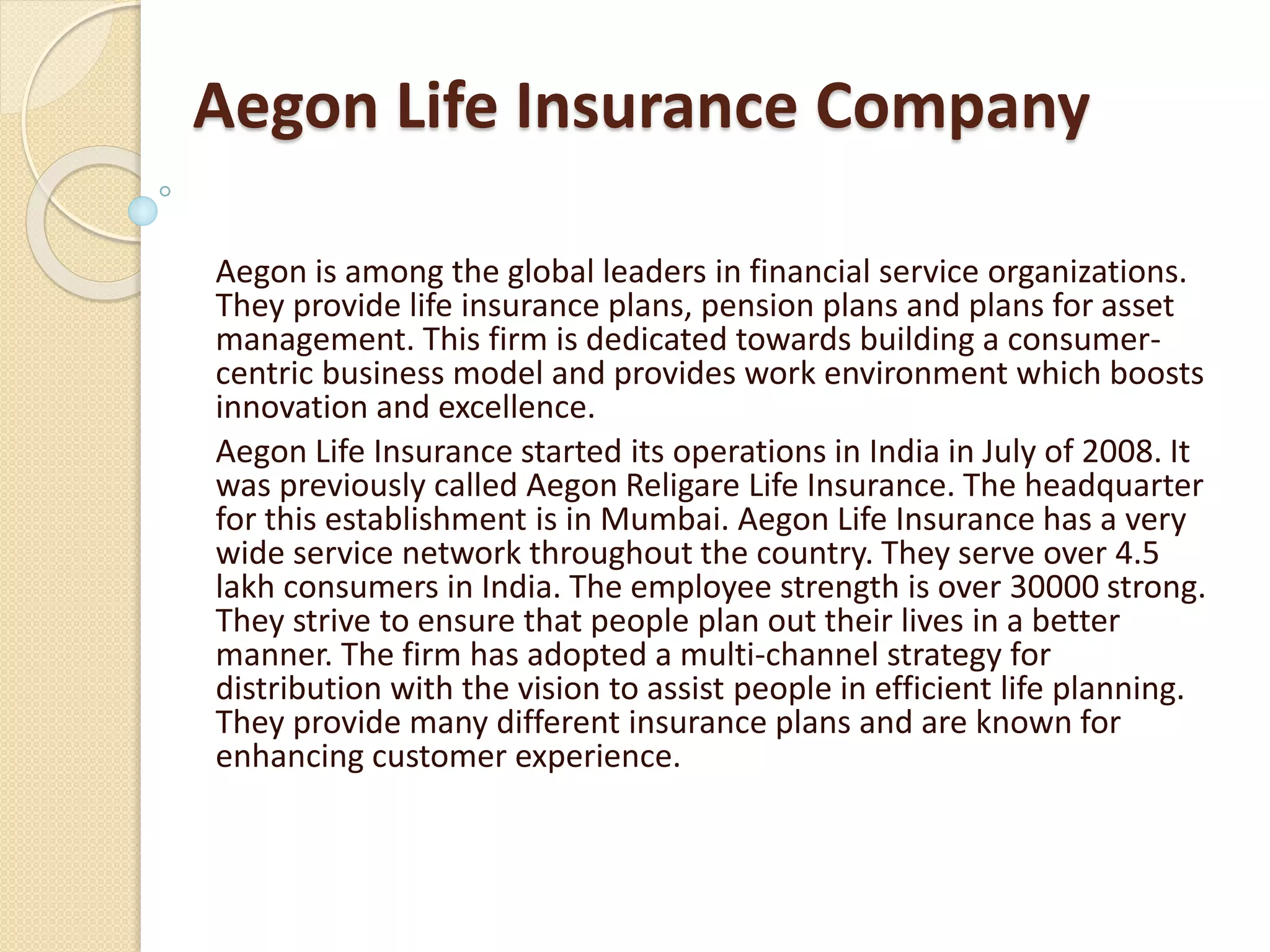 Aegon life insurance company | PPT