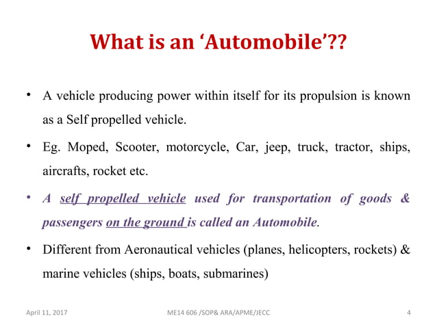 INTRODUCTION AUTOMOBILE ENGINEERING | PPT | Auto Parts | Automotive