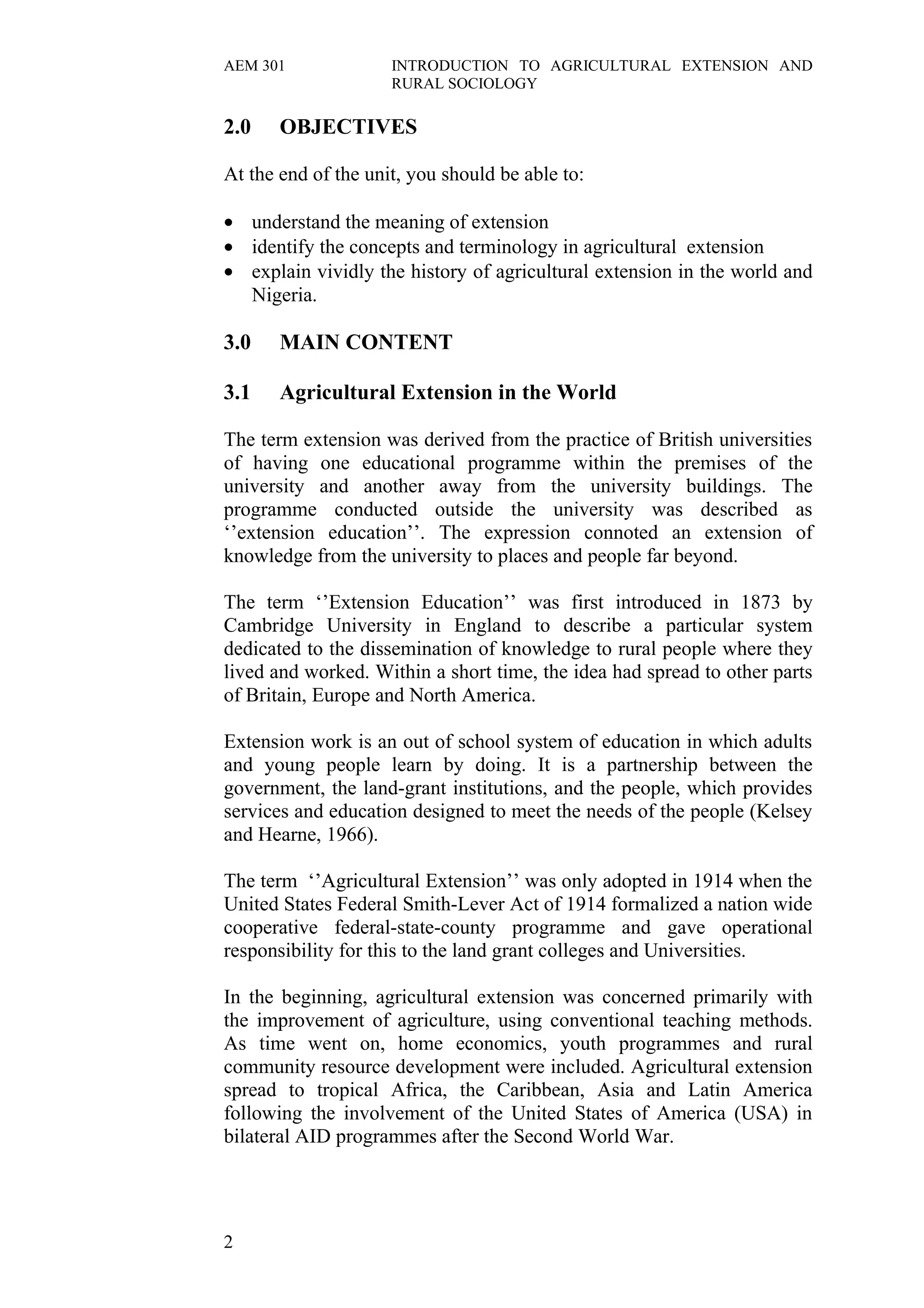 History of Agricultural Extension in the world and in Africa | PDF