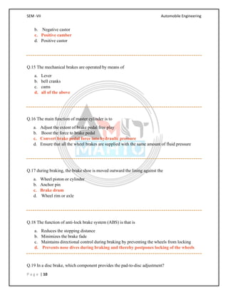 Automobile engineering - MCQ | PDF