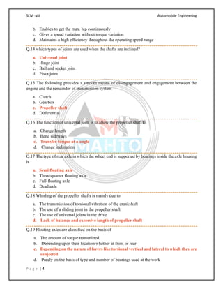 Automobile engineering - MCQ | PDF