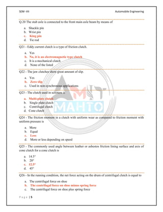 Automobile engineering - MCQ | PDF
