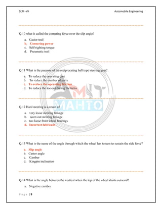 Automobile engineering - MCQ | PDF