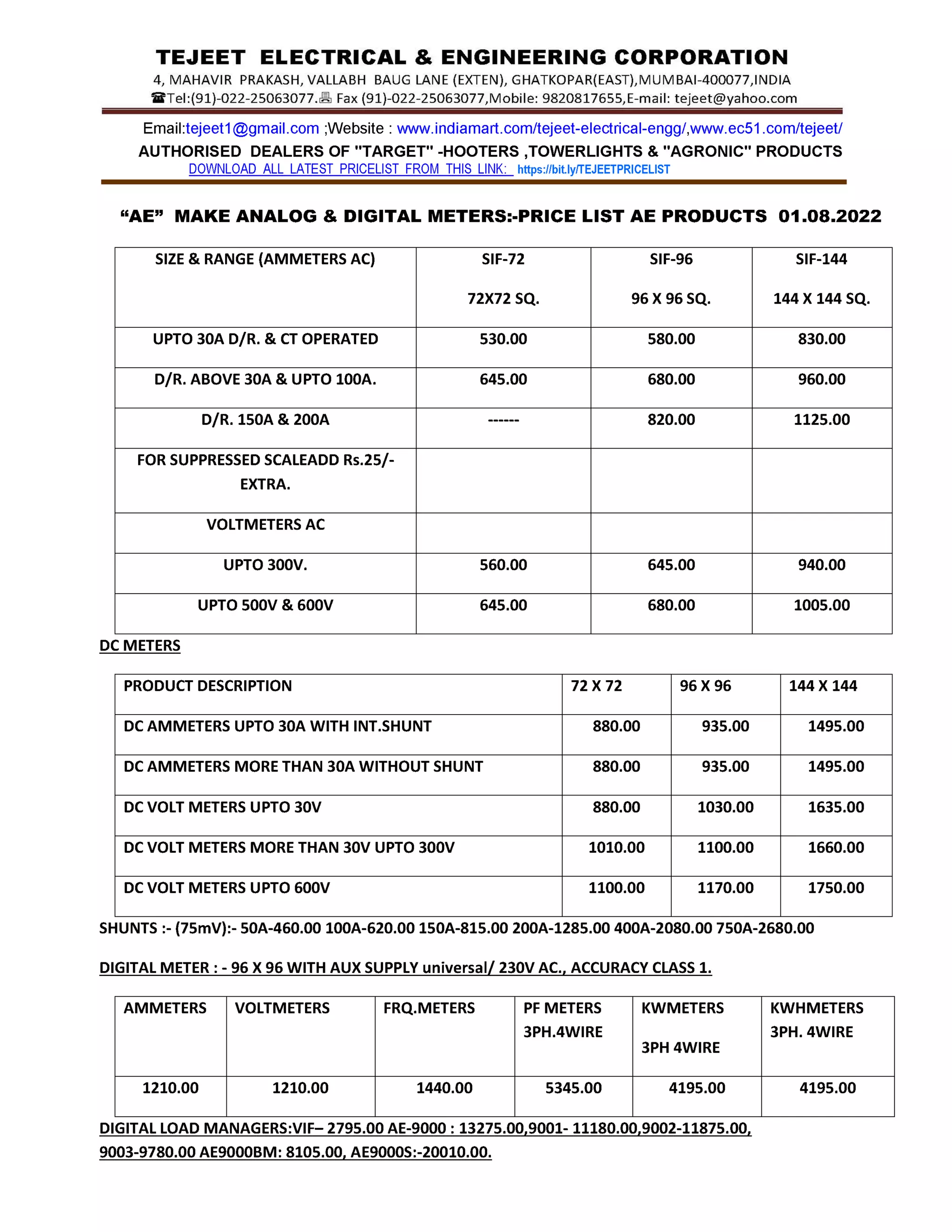 AE METERS PRICE LIST wef 01-08-2022 ( CUSTOMER).pdf