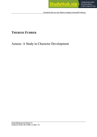 Aeneas A Study In Character Development | PDF