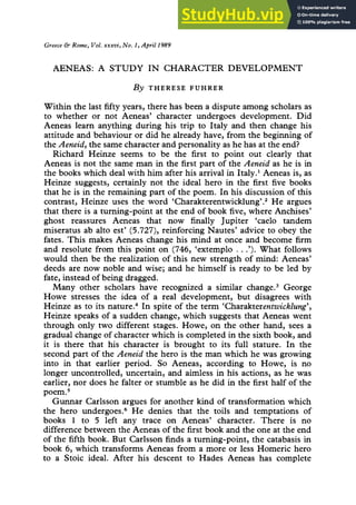 Aeneas A Study In Character Development | PDF
