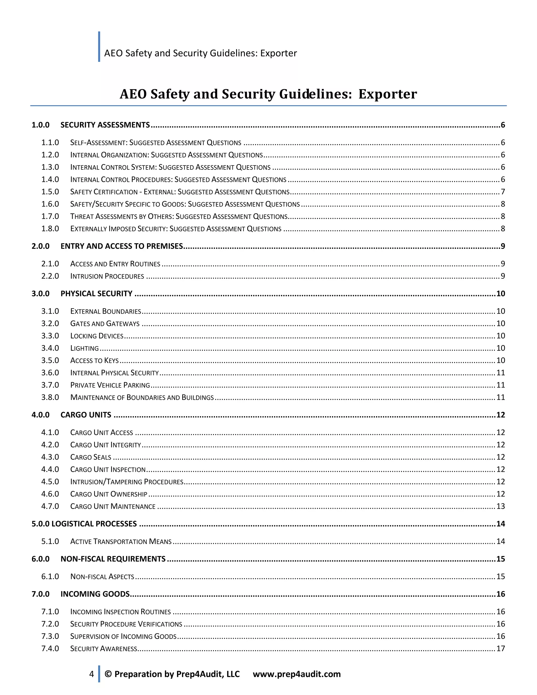 Aeo safety-and-security-requirements exporter-table-of-contents | PDF