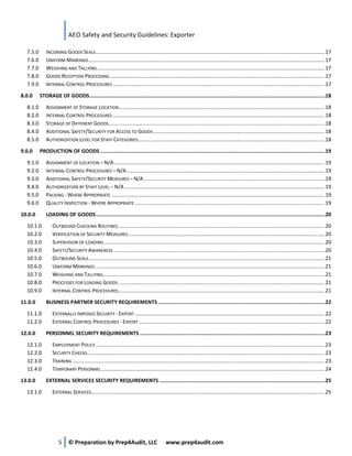 Aeo safety-and-security-requirements exporter-table-of-contents | PDF