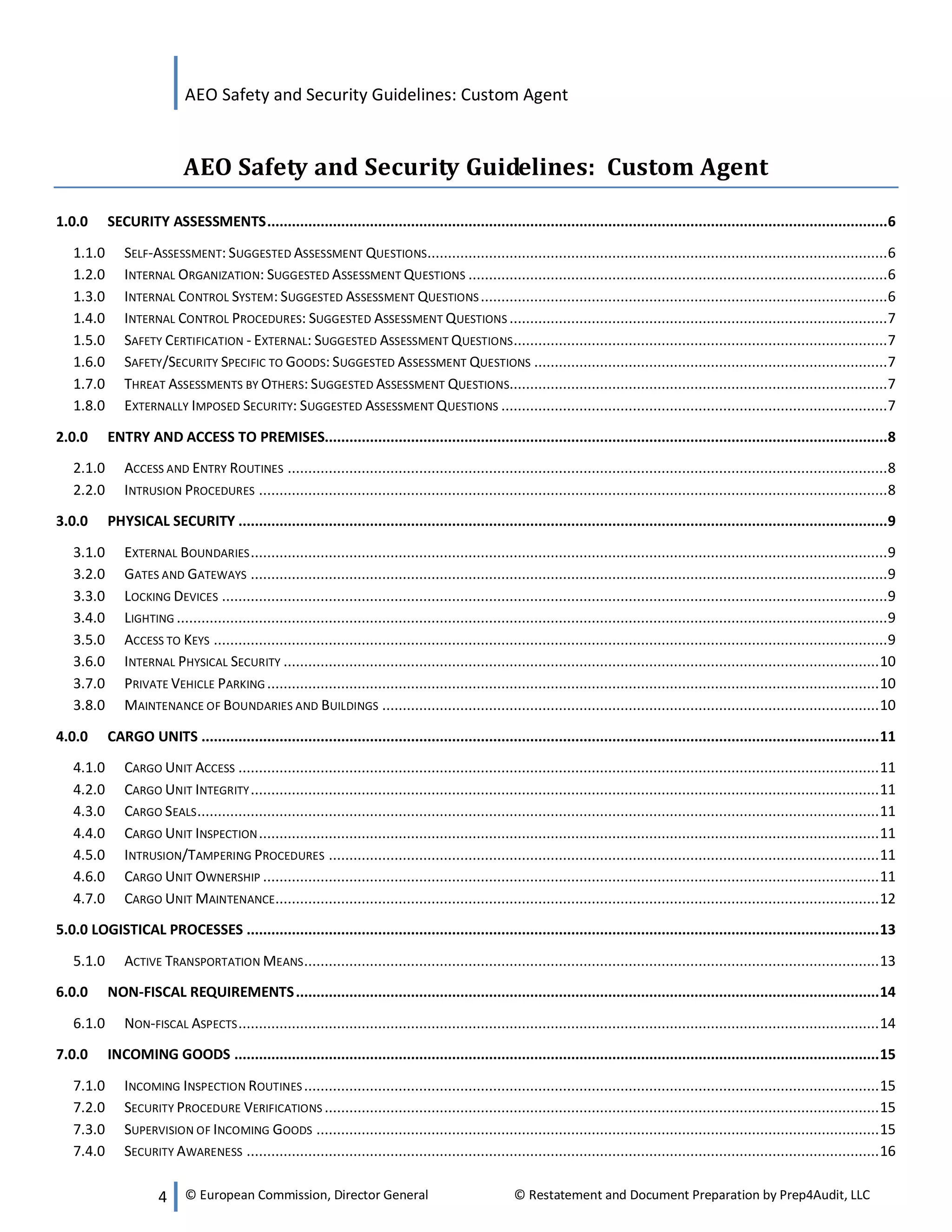 AEO Safety and Security Guidelines: Custom Agent | Prep4Audit | PDF