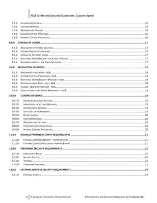 AEO Safety and Security Guidelines: Custom Agent | Prep4Audit | PDF