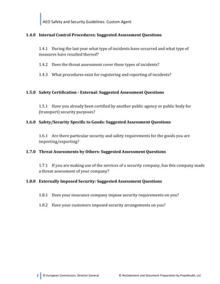 AEO Safety and Security Guidelines: Custom Agent | Prep4Audit | PDF