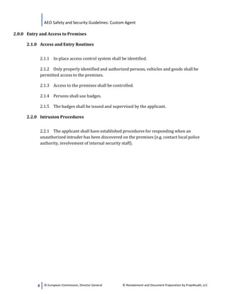 AEO Safety and Security Guidelines: Custom Agent | Prep4Audit | PDF