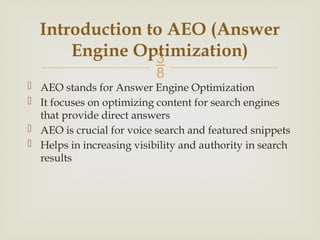 Know about AEO and how to optimize it for Search Engine! | PPTX