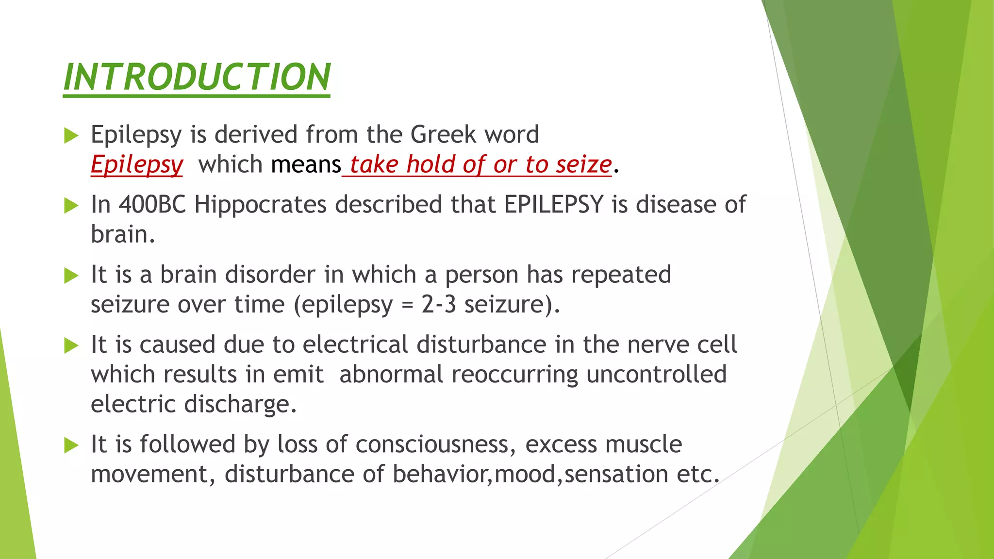 Epilepsy (NEUROLOGICAL CONDITION) presentation | PPTX