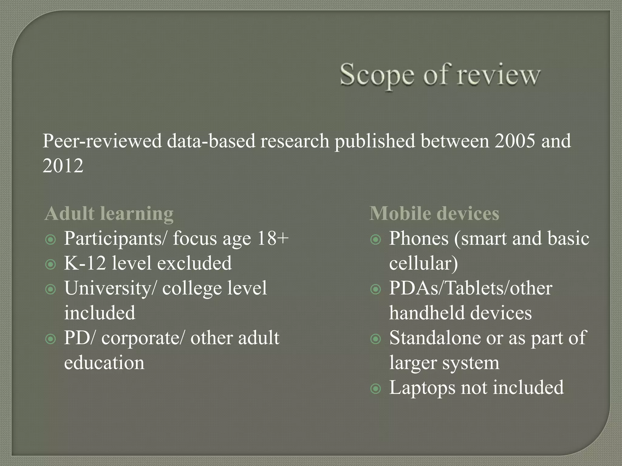 Adult Mobile Learning AERA 2013 Paper Presentation | PPT