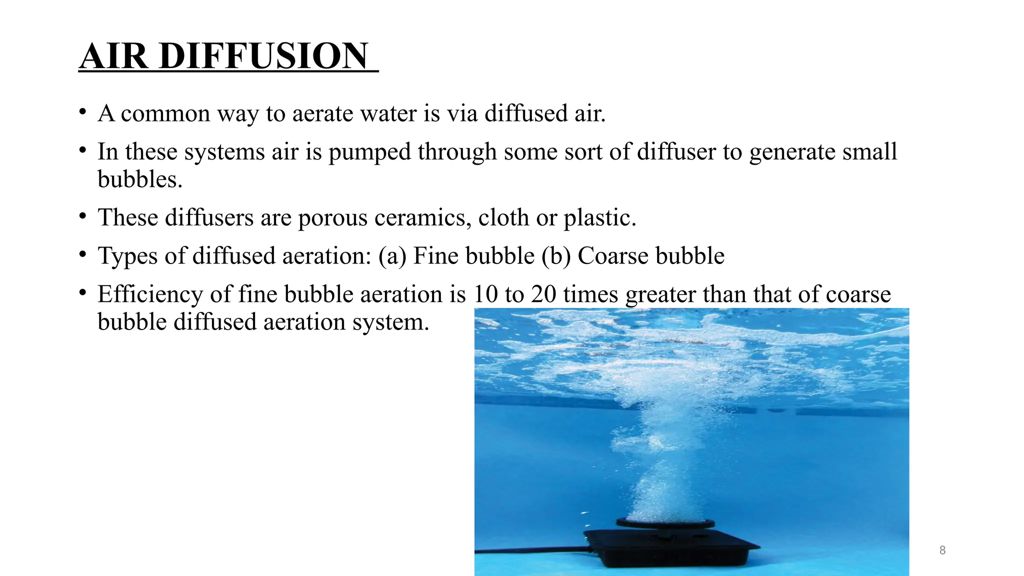 Aeration in waste water treatment and different methods | PPTX