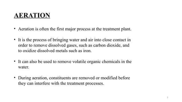 Aeration in waste water treatment and different methods | PPTX