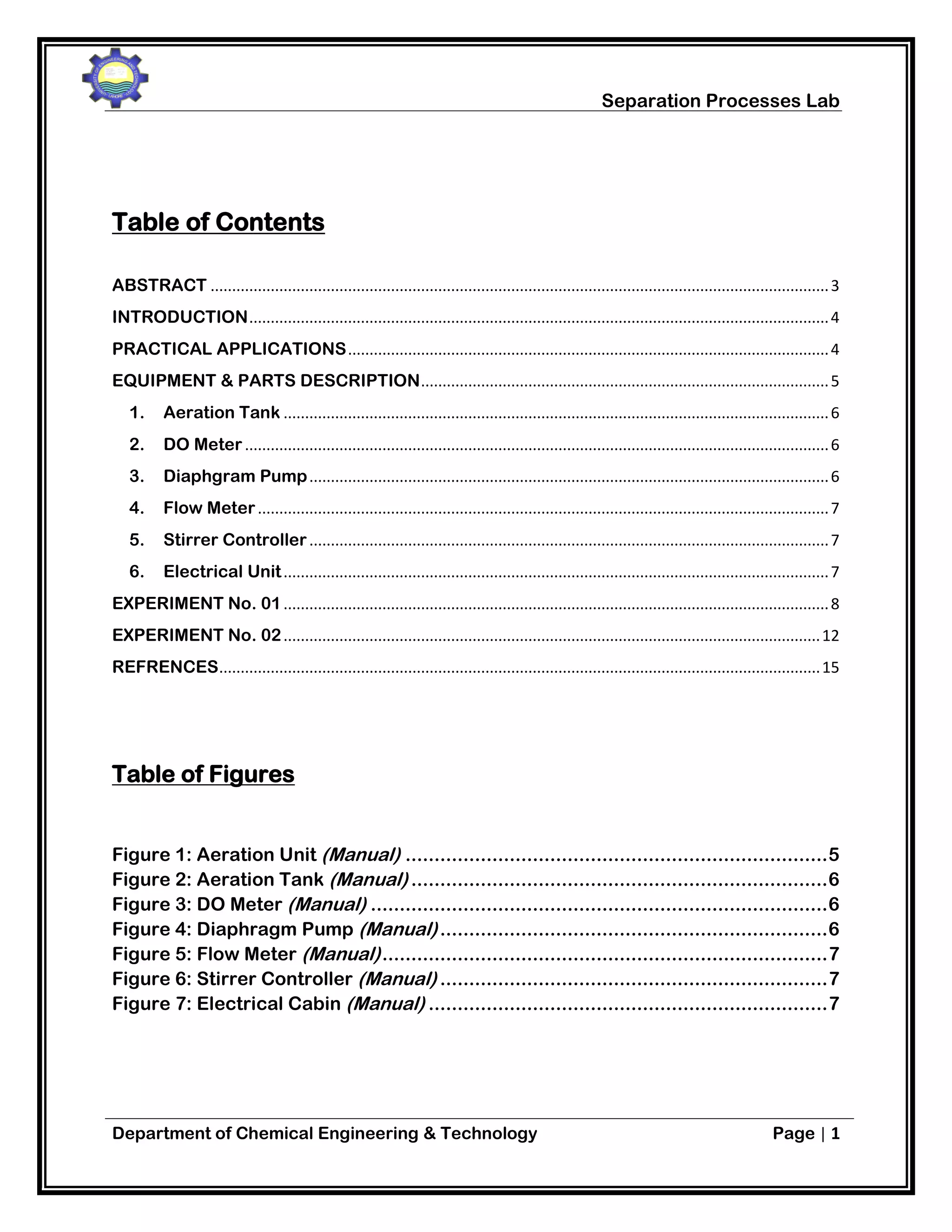 Aeration unit Lab Report(Separation Lab) | PDF