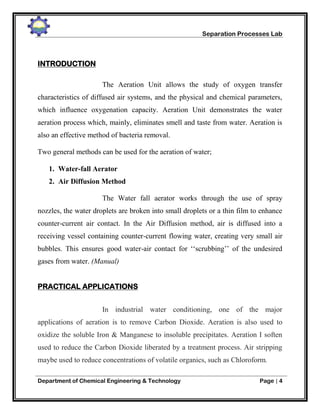 Aeration unit Lab Report(Separation Lab) | PDF
