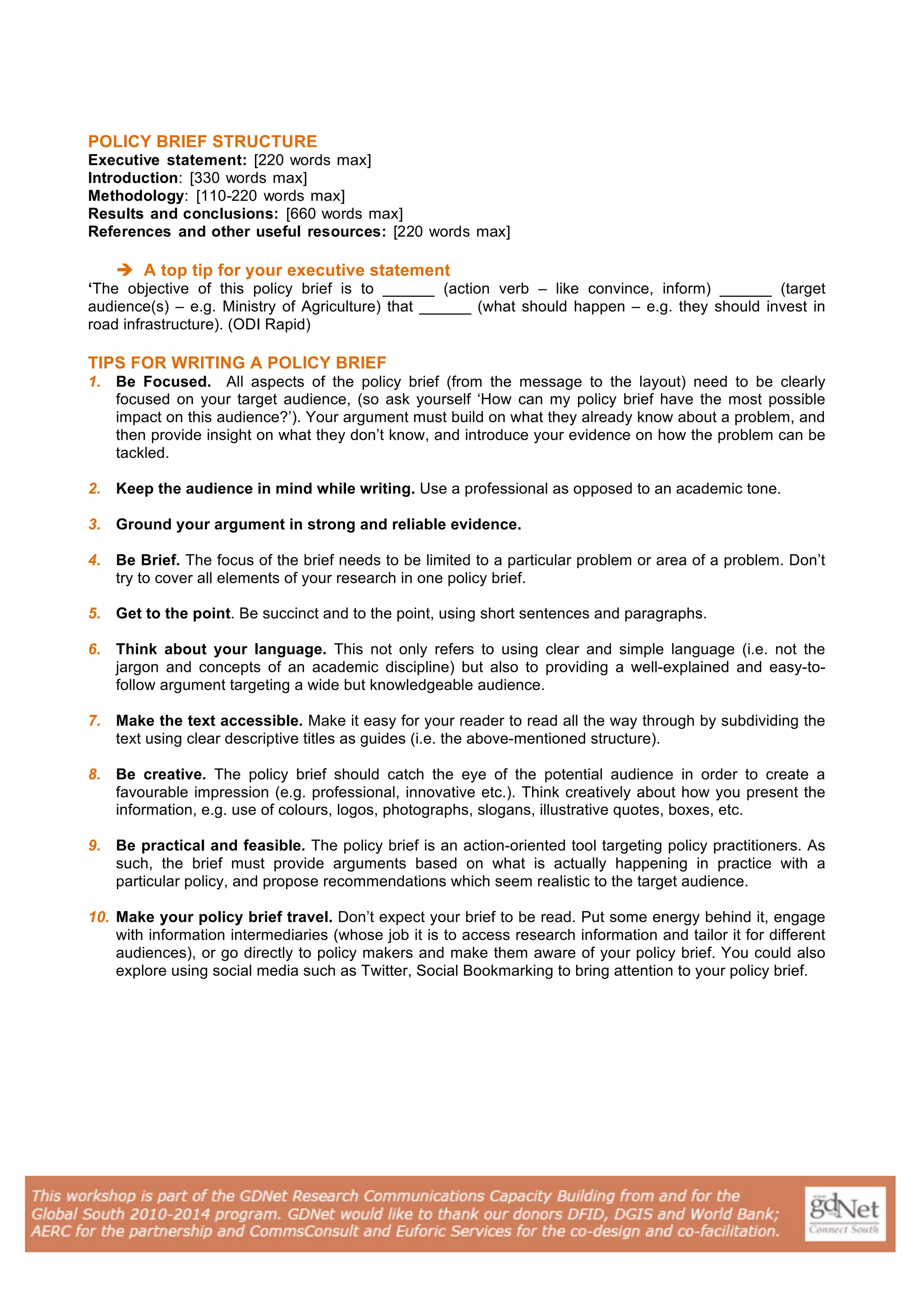 Writing policy briefs | PDF | Political Issues & policy | Politics