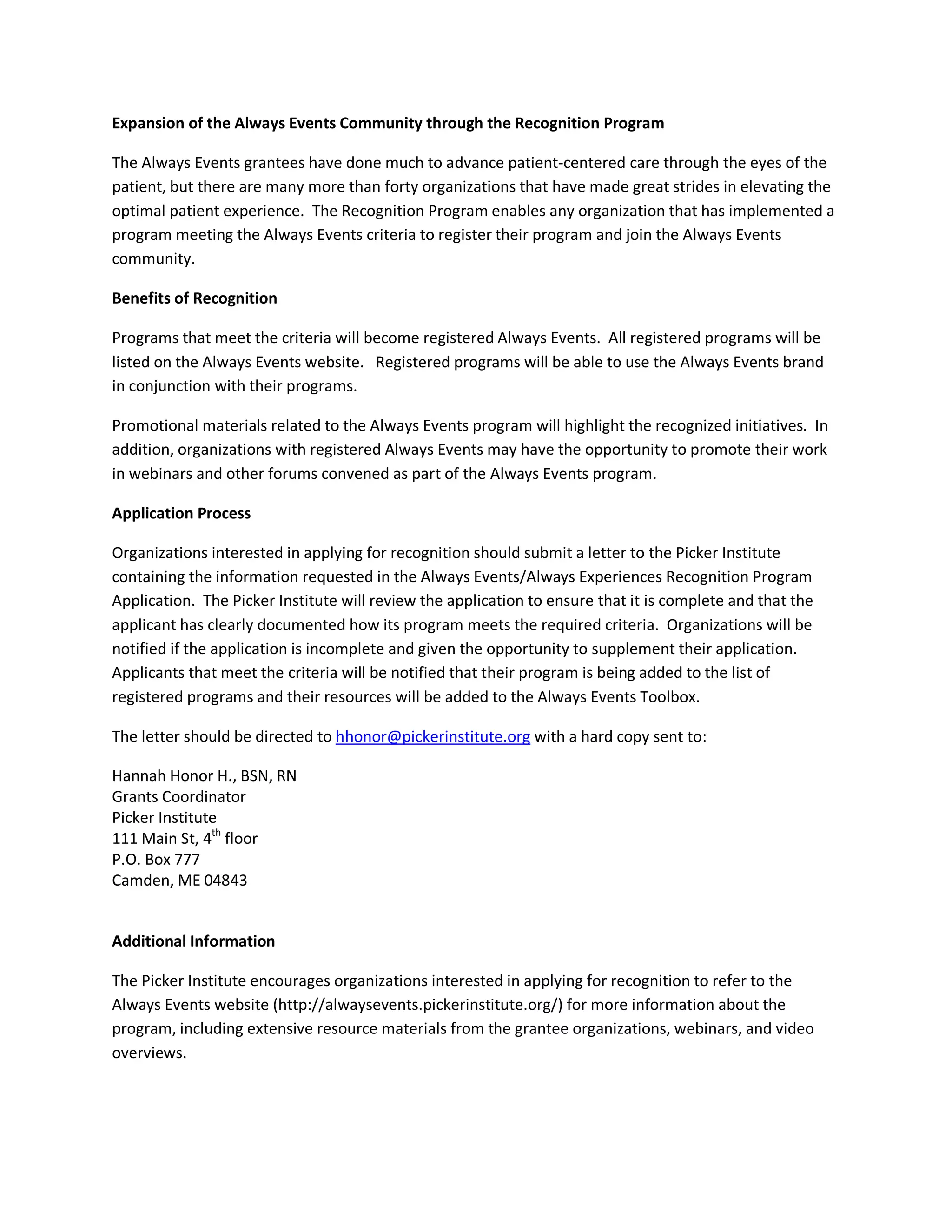 Always Events Recognition Program Application and Overview | PDF