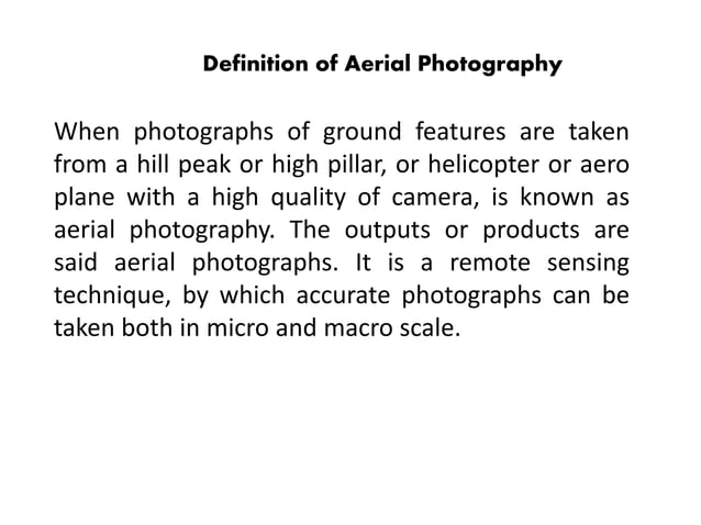 Aerial photography- Concept and Terminologies | PPTX | Photography ...